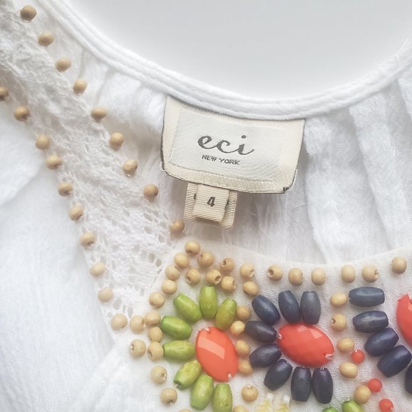 ECI | Tops | Eci New York White Top With Colorful Beads | Poshmark